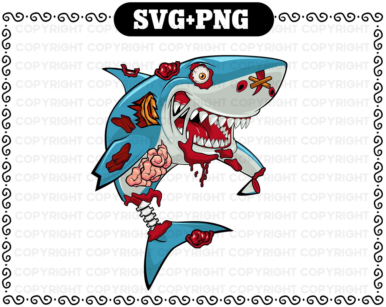 Zombie Shark SVG PNG Funny Halloween Unique Cutting File - Etsy