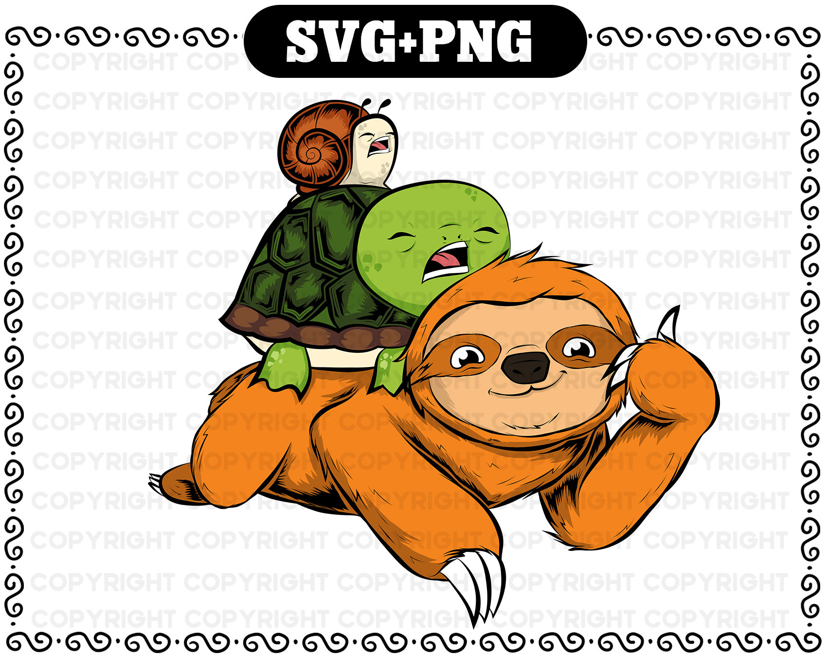 Sloth SVG Sloth Clipart Turtle Sloth and Snail SVG and PNG - Etsy UK
