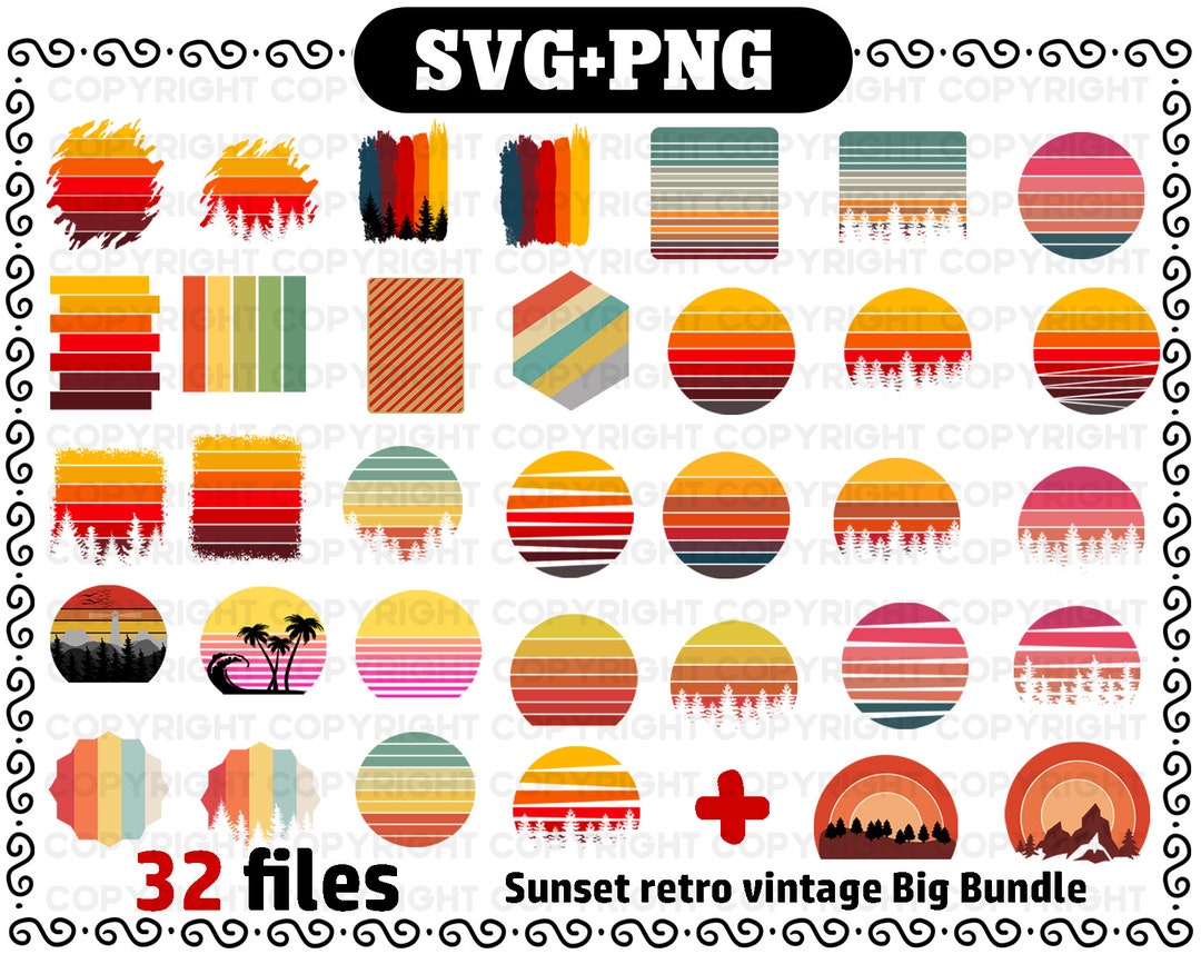 Sunset Svg Sunset Bundle Retro Vintage Circle for Cricut Retro Circle ...