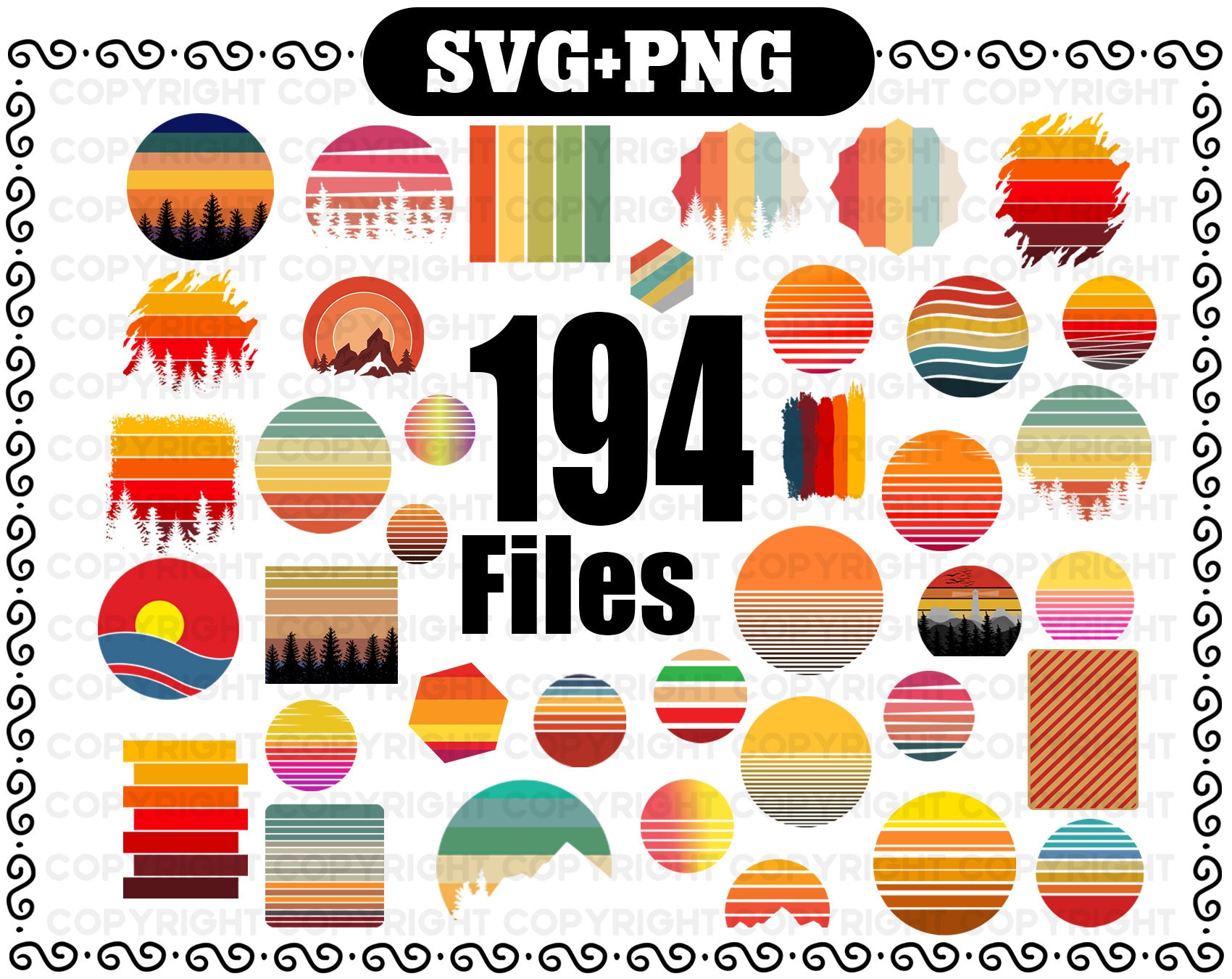 Sunset Svg Sunset Bundle Retro Vintage Circle for Cricut | Etsy UK