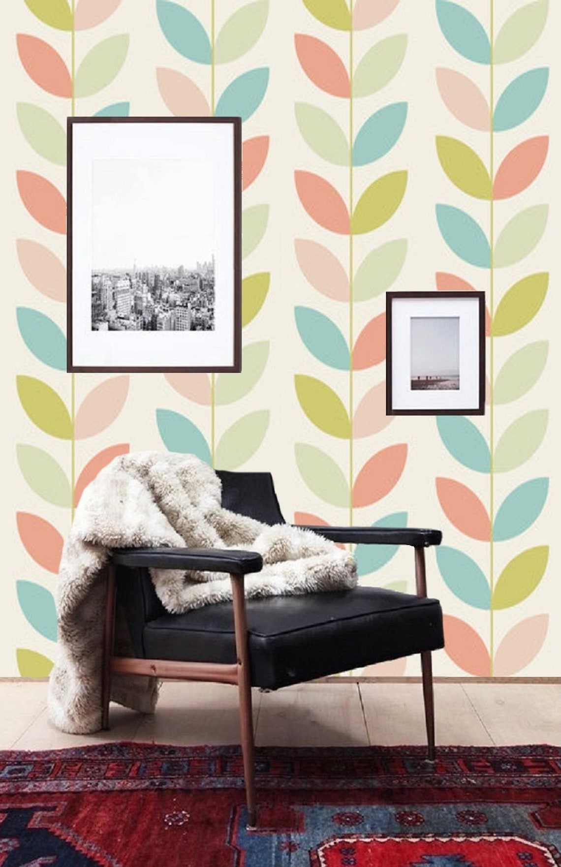 Retro Flower Pattern Geometric Wallpaper Mid Century - Etsy