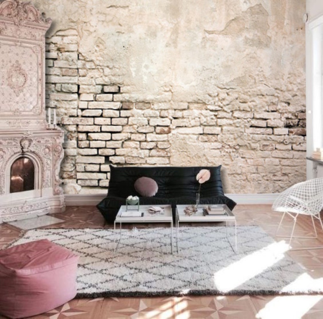 Distressed Brick Peel and Stick Wallpaper, Stone Looking Wallpaper ...