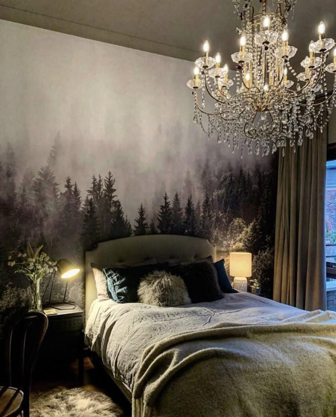 Green Misty Forest Wallpaper Mural, Removable Peel and Stick Prepasted ...