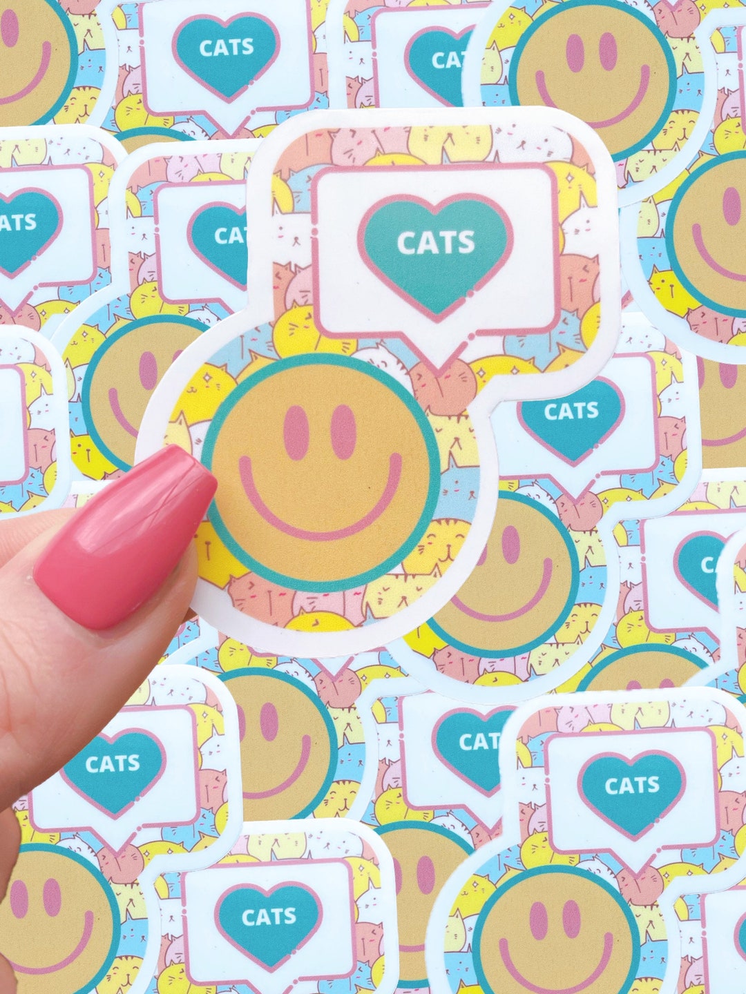 Happy Face Cats Sticker|cat Sticker|cats Sticker|happy Face Sticker ...