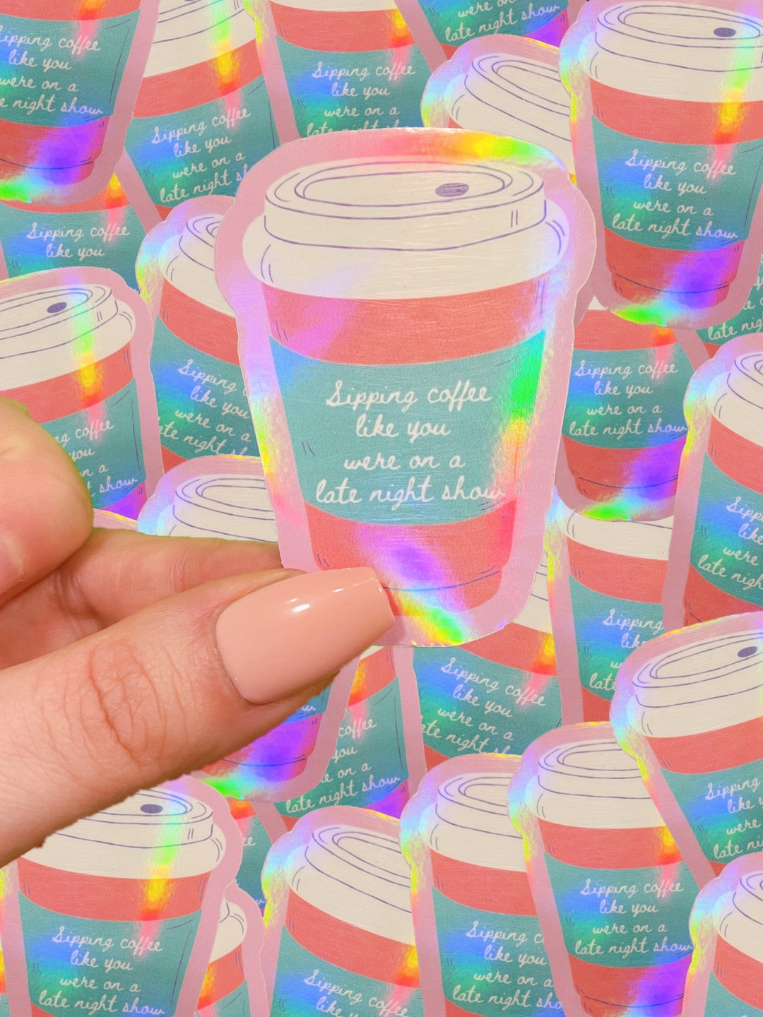 Sipping Coffee Waterproof Sticker *holographic*| Holographic Sticker ...