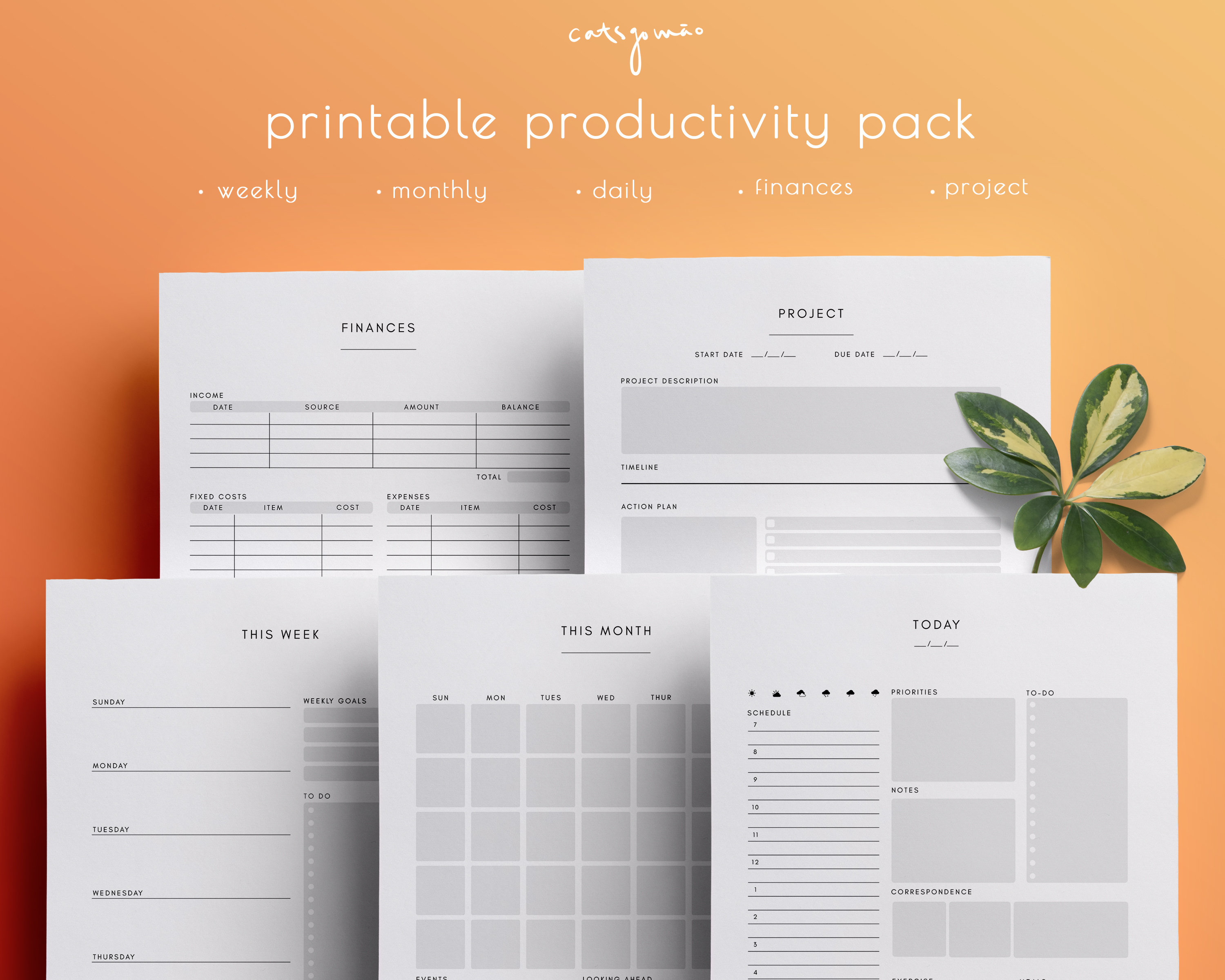 Minimal Productivity Planner Inserts Monthly Daily Weekly - Etsy