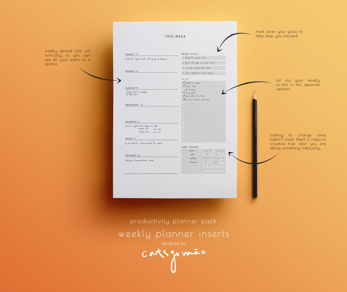 Minimal Productivity Planner Inserts Monthly Daily Weekly - Etsy