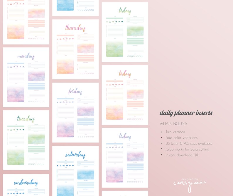 Daily Printable Planner Inserts Daily Inserts Daily Planner - Etsy