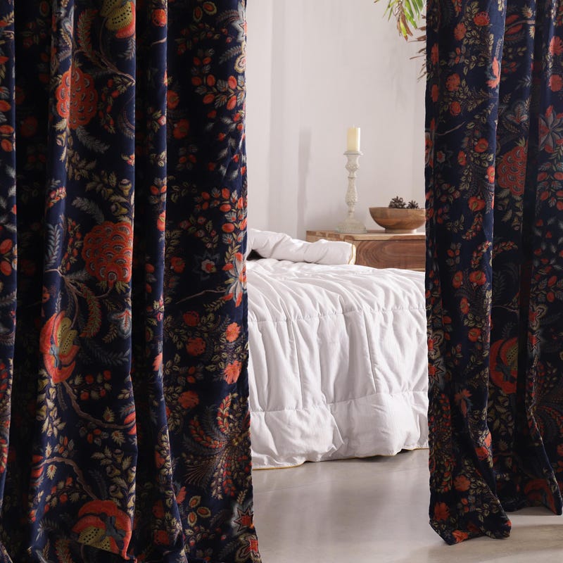 Blue Velvet Print Curtains - Etsy UK