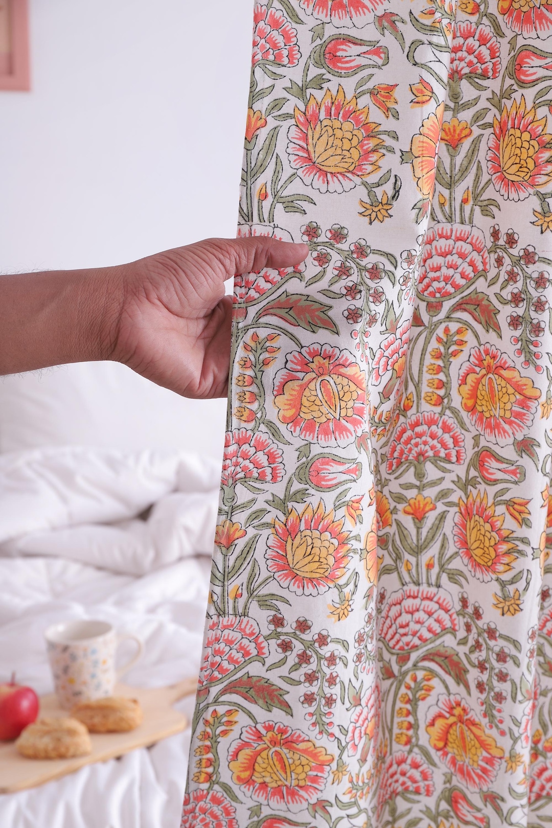Hand Block Print Organic Cotton Curtains, Boho Floral Cotton Curtain ...