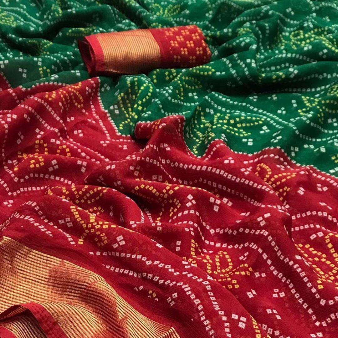 Indian Bandhej Jaipuri Bandhani Chiffon Saree/ Indian Saree | Etsy