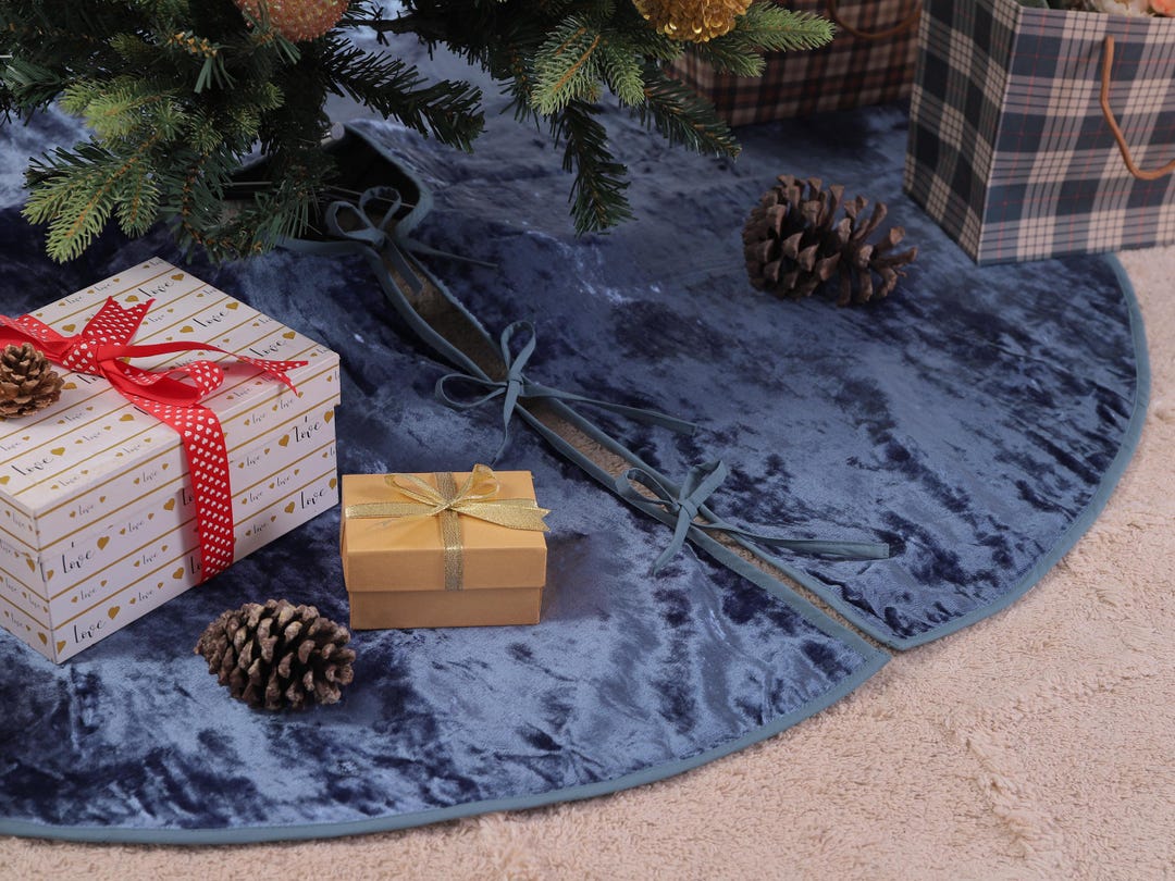 Blue Velvet Christmas Tree Skirt, Xmas Tree Skirt, Tree Collar ...