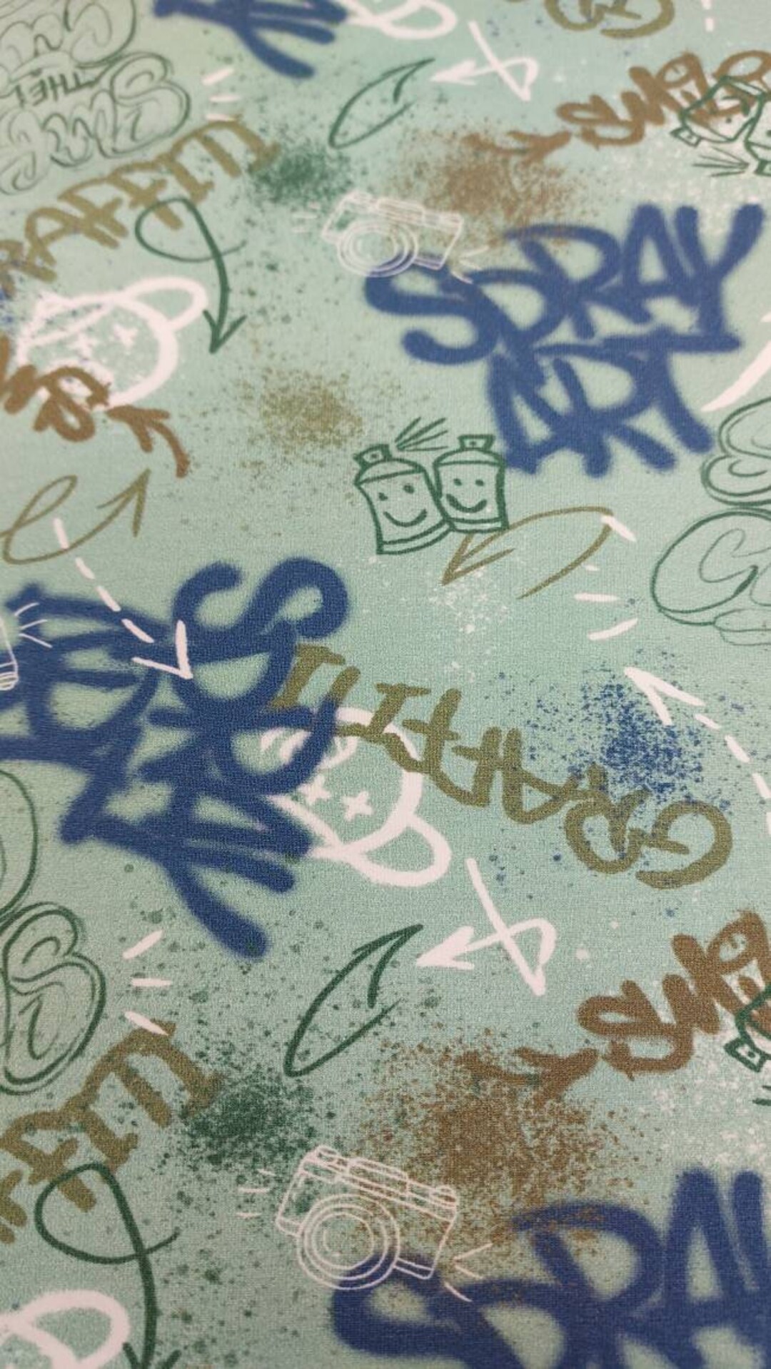 French Terry Graffiti Green Blue Natural - Etsy