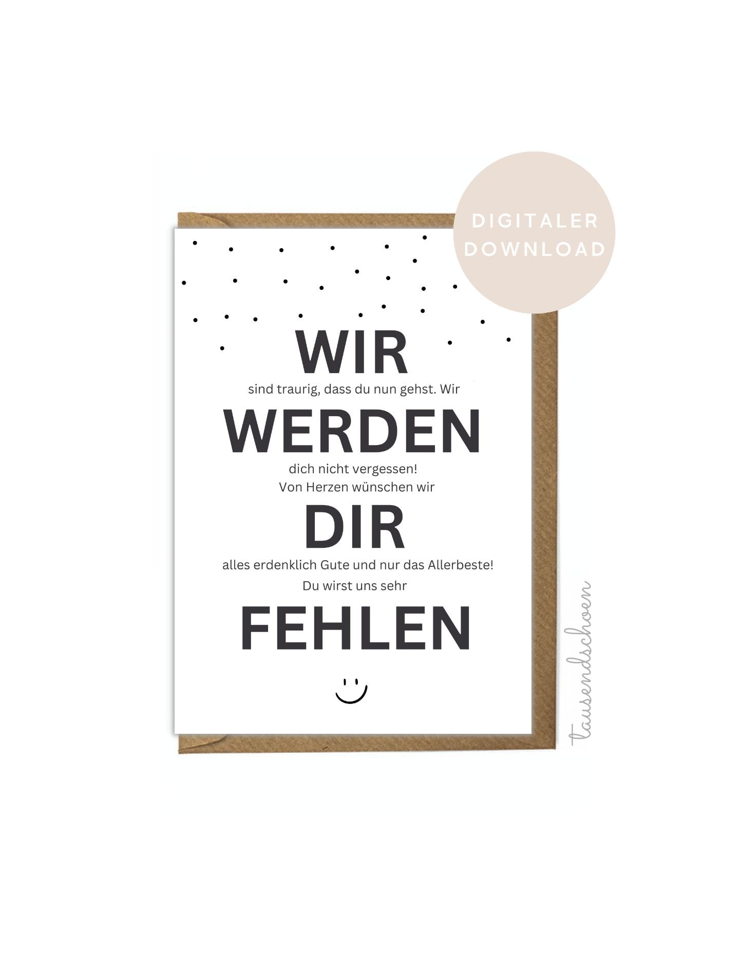 Wir Werden Dich Vermissen Karte Zum Ausdrucken Abschiedskarte Basteln
