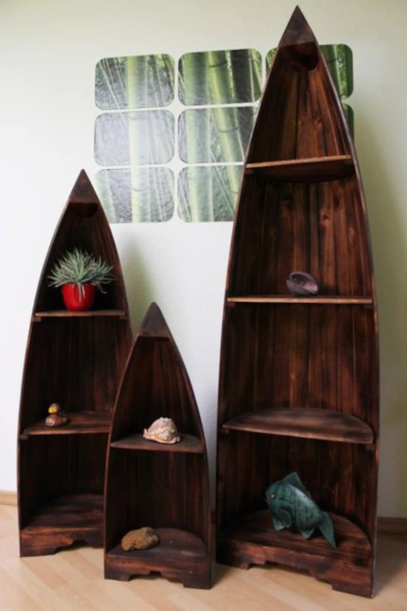 Holz Regal shelf Boot boat Boosform maritim Bootsregal dunkelbraun H ...