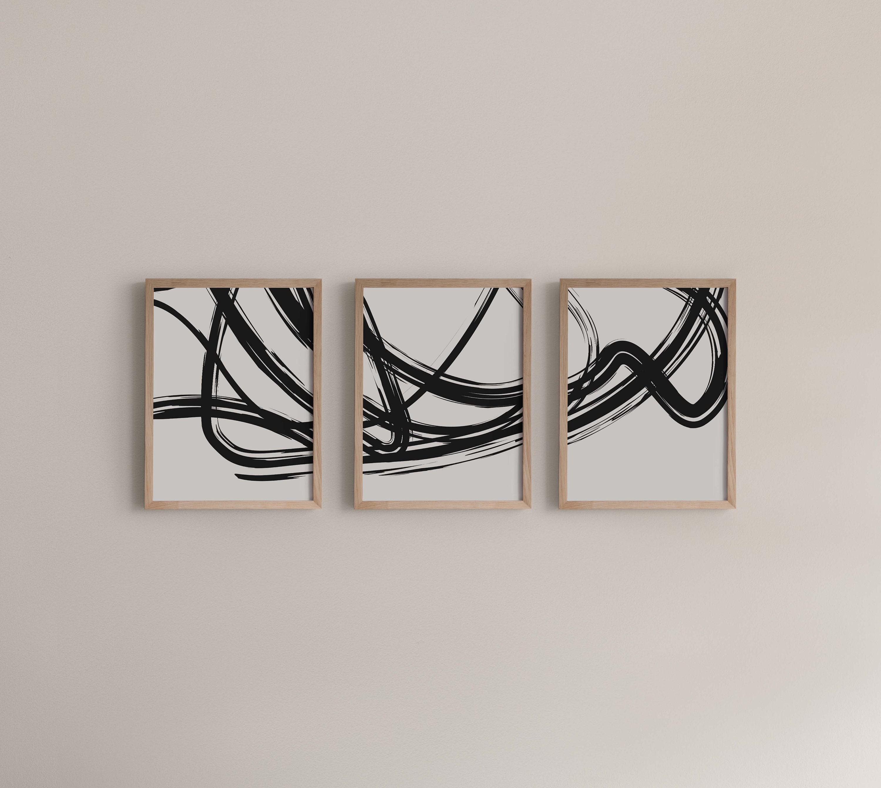 Set of 3 black thick line abstract wall art/Set of 3 Extra | Etsy