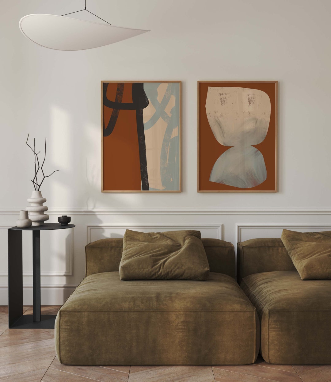 Neutral Abstract Wall Art/set of 2 Earth Tone Neutral Art/brush Stroke ...