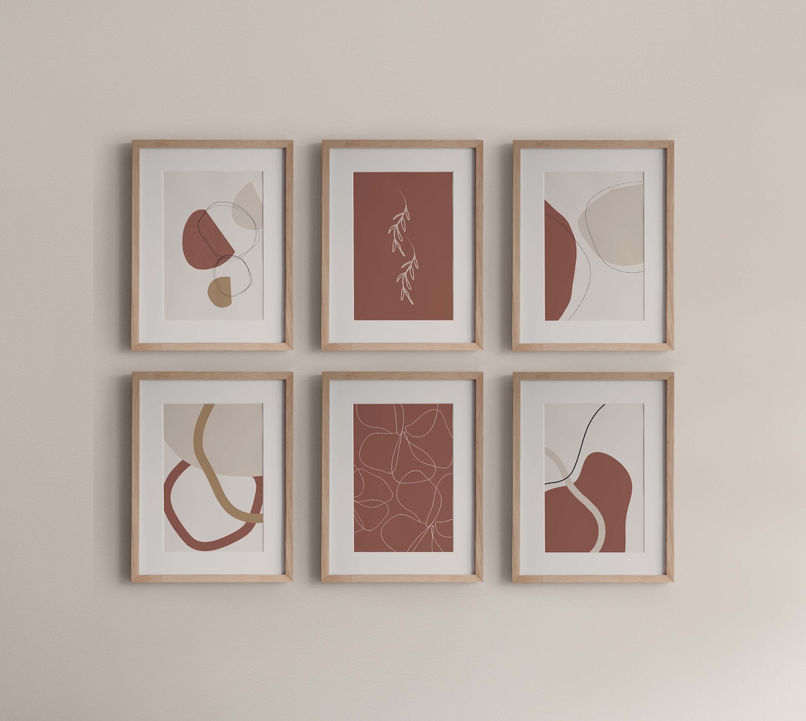 Set of 6 Terracotta Abstract Wall Art Print/boho Gallery Art | Etsy