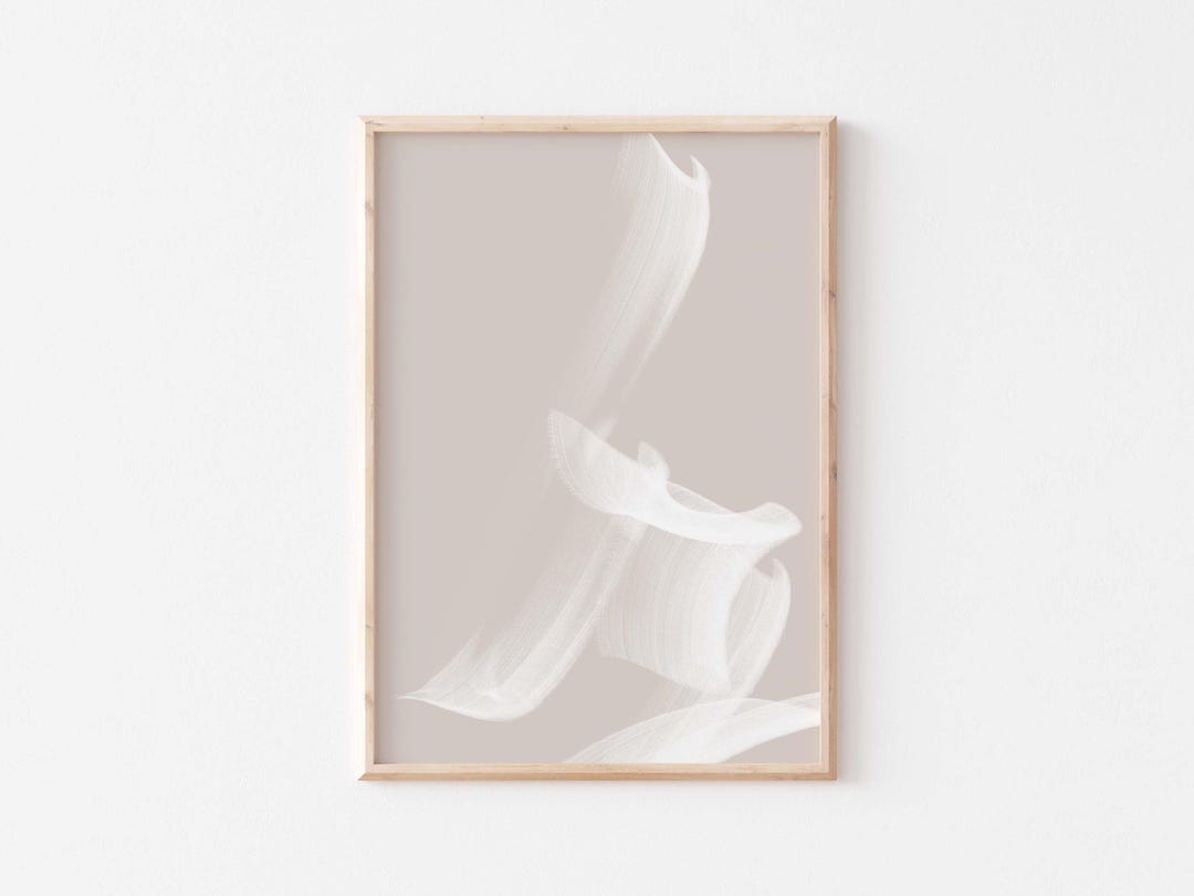 Minimal White Brush Stroke Poster/white, Beige Minimalist Wall Art ...