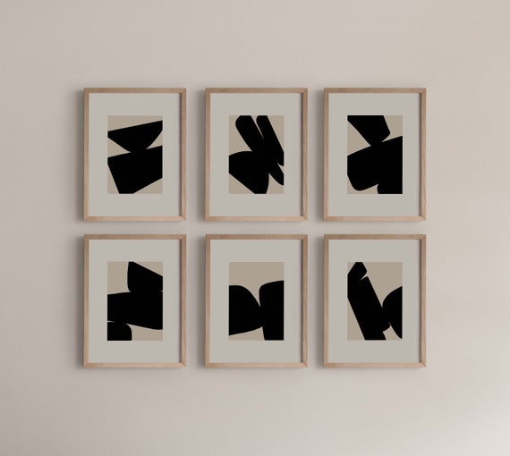 Abstract wall art/Set of 6 Abstract art/Minimal Black and | Etsy