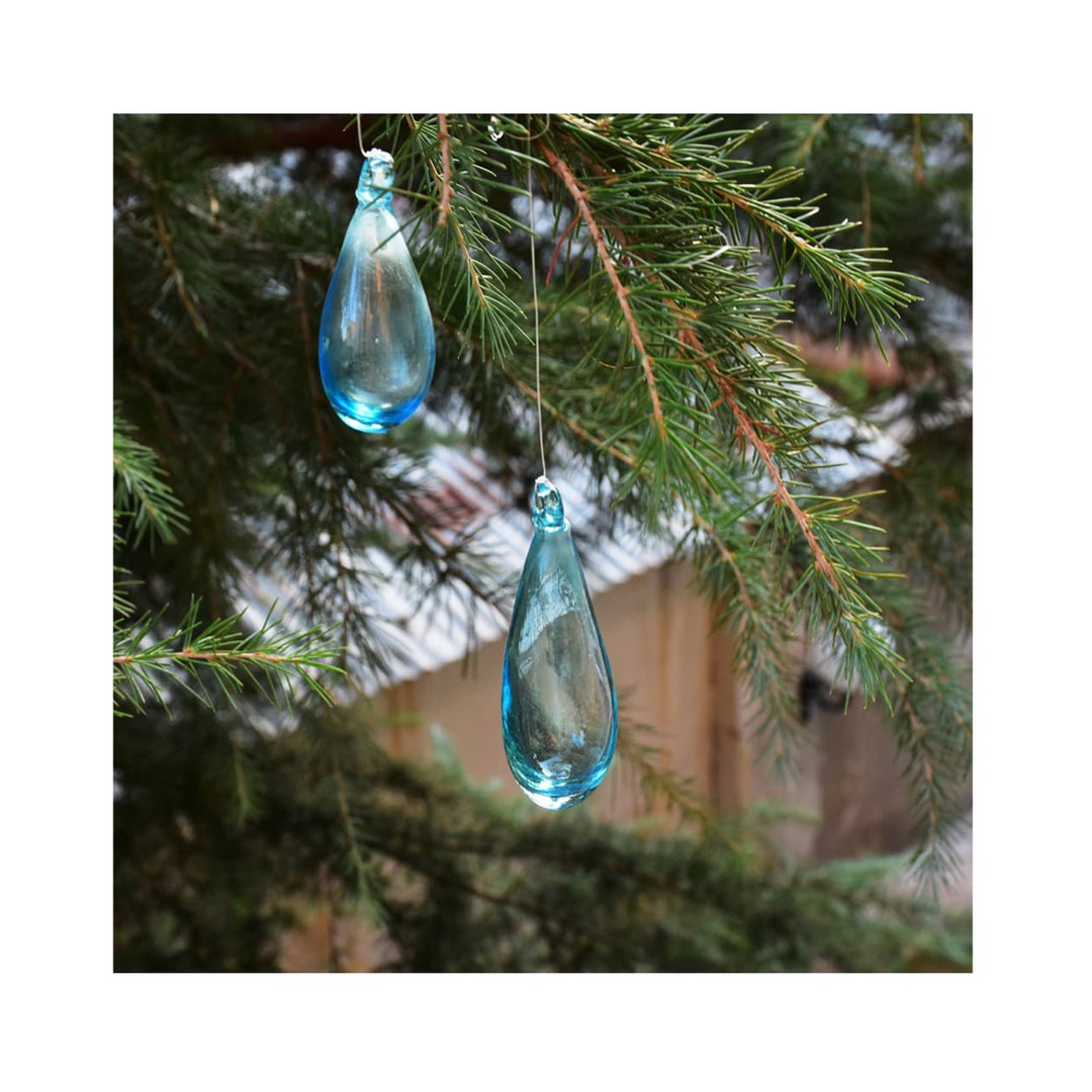 12 Turquoise Christmas Large Drops Handmade of Syrian Blown Glass (you ...