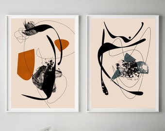 Set of 2 Prints Modern Wall Decor Print Abstract Art Digital - Etsy