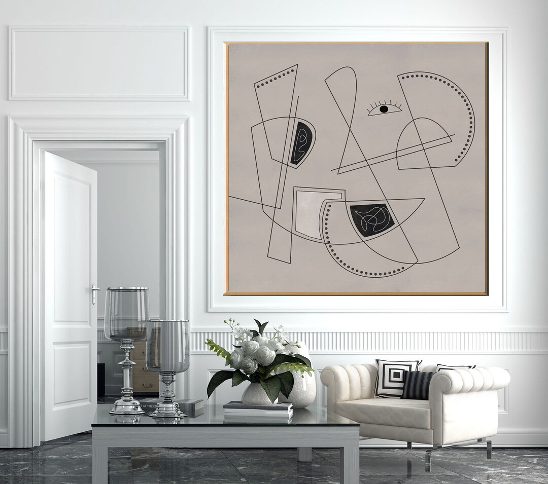 Large Square Minimalist Abstract Line Art With a Subtle Gray - Etsy