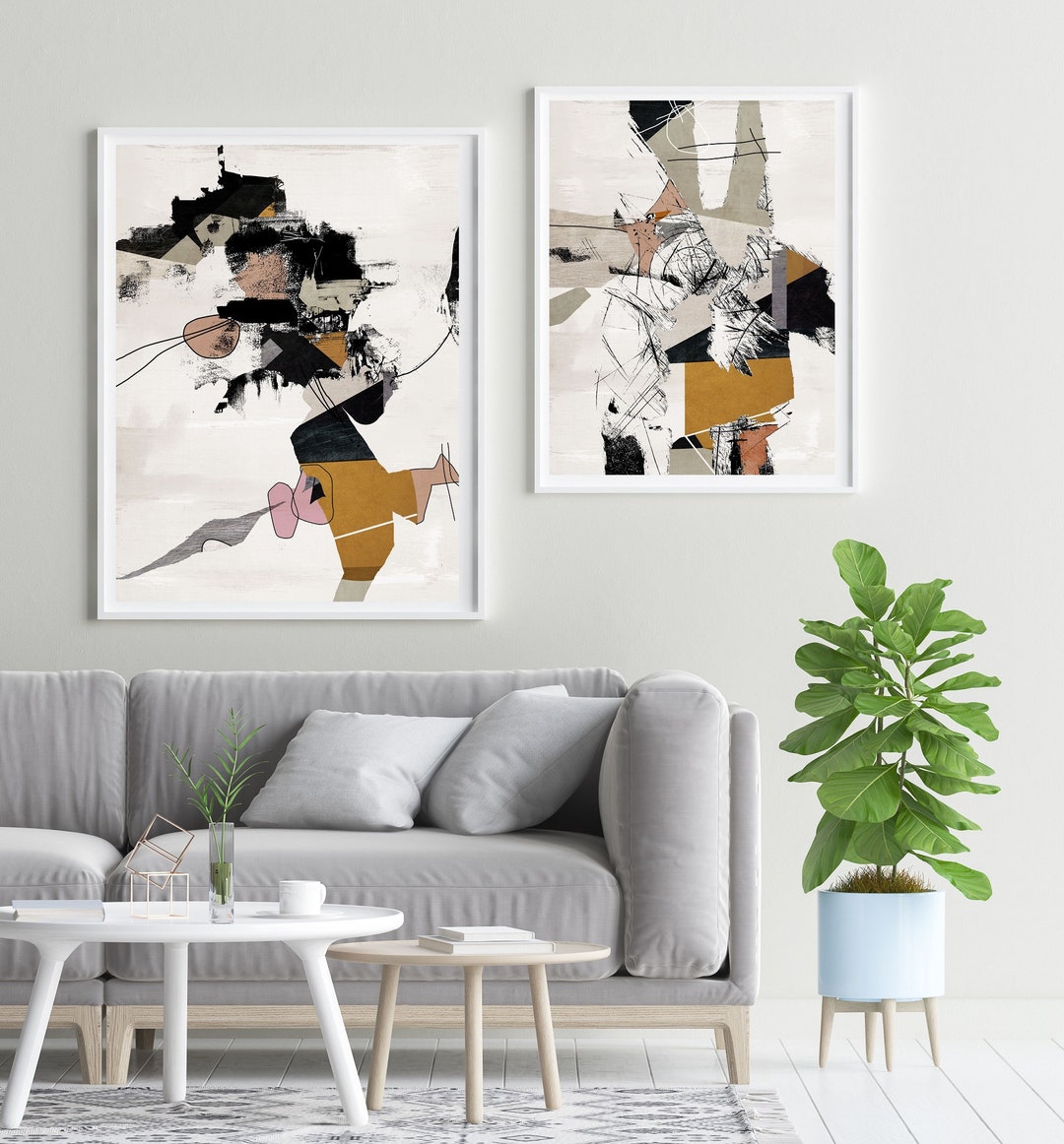 Minimalist Abstract Set of 2 Prints, Printable Abstract Minimalist Wall ...