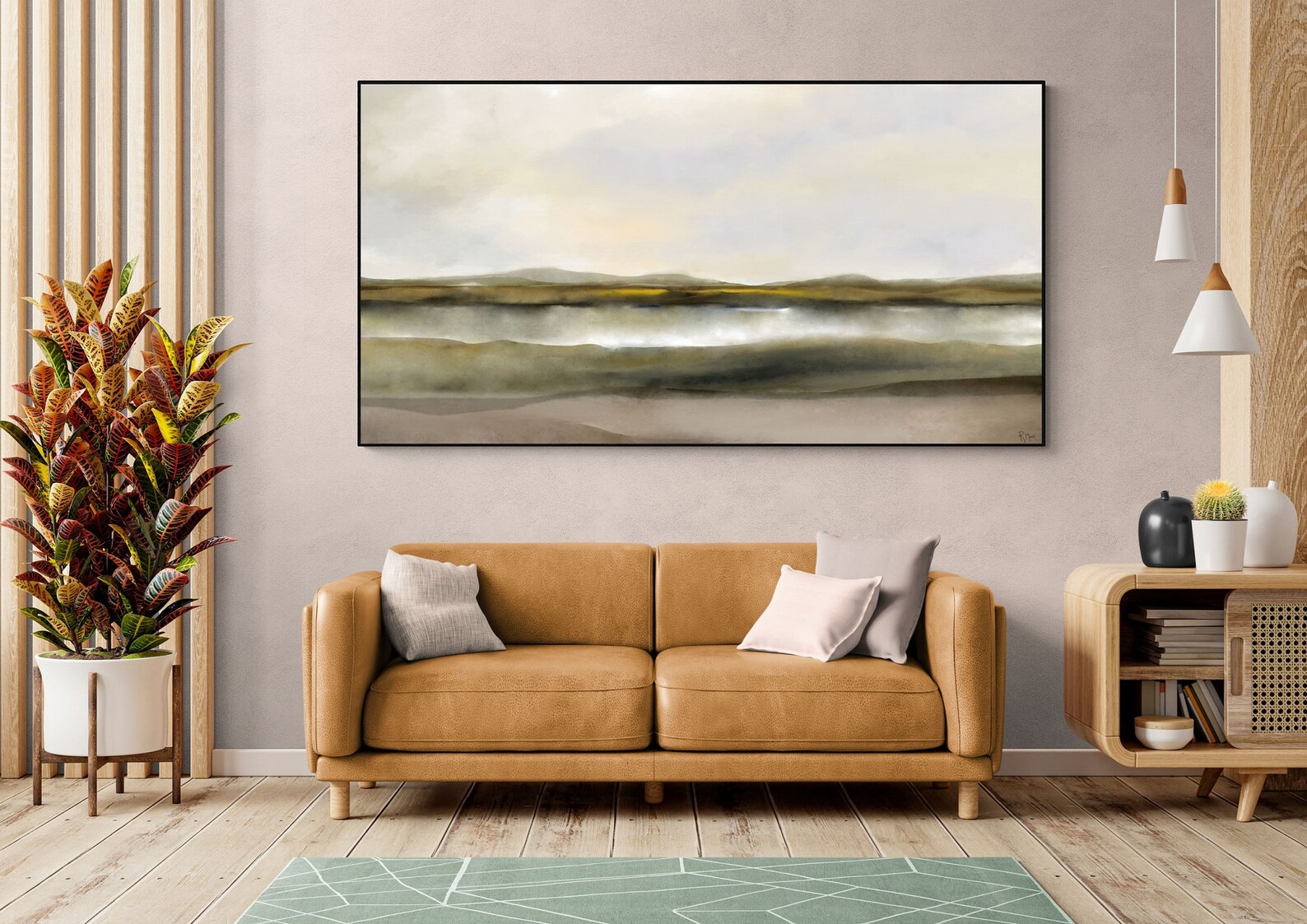 Large Landscape Painting Olive Green Nature Wall Art - Etsy