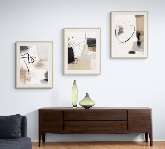 Greige Abstract Gallery Wall Art Set of 3 Neutral Nordic - Etsy