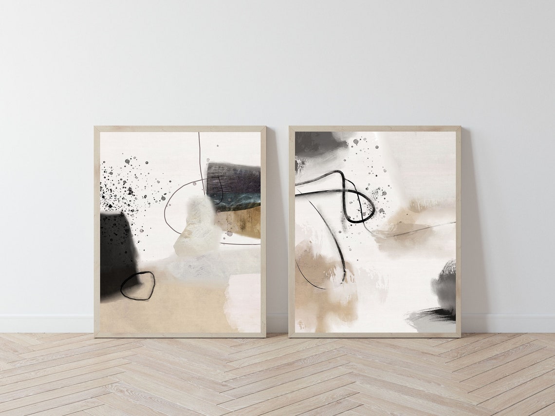 Greige Abstract Gallery Wall Art Set of 3 Neutral Nordic - Etsy