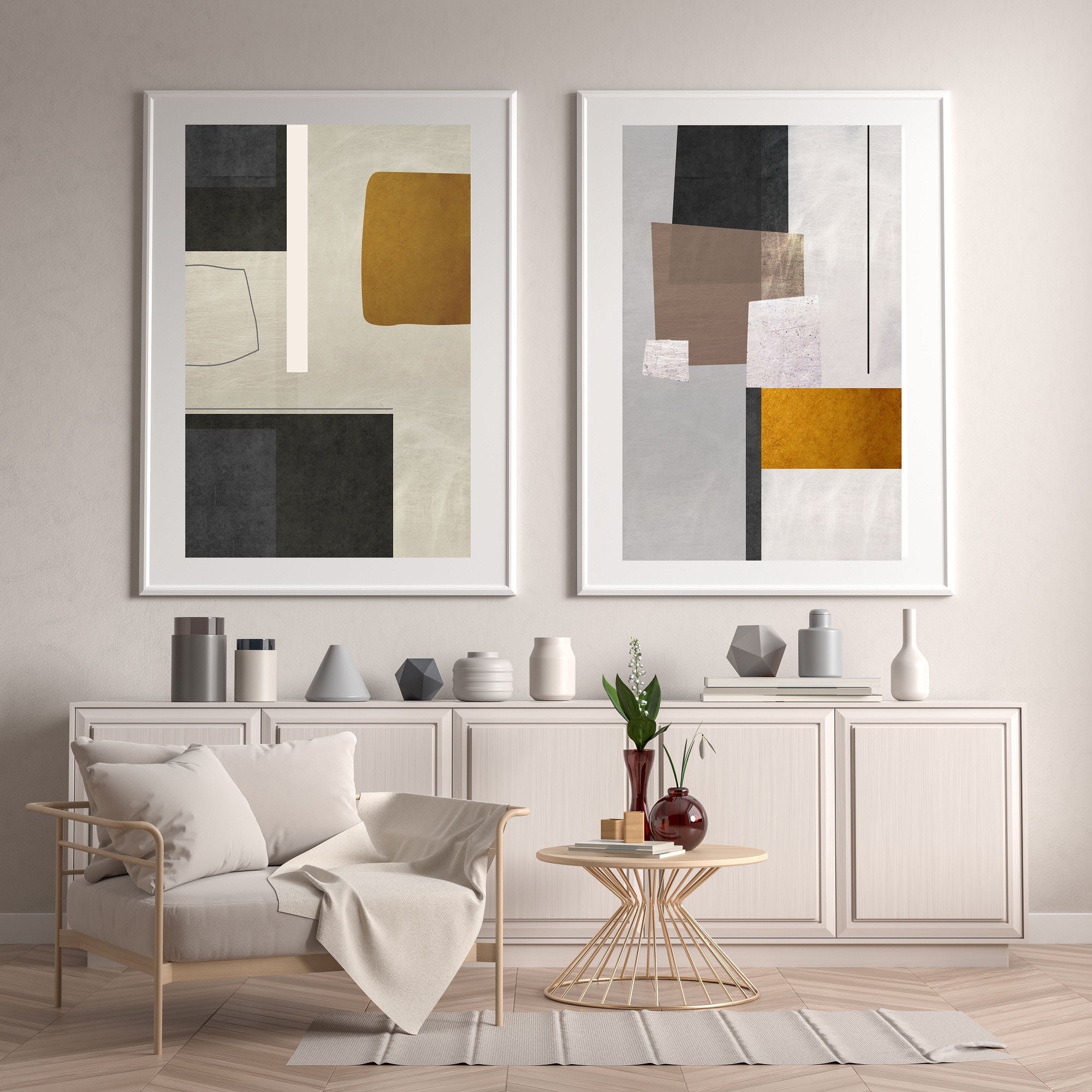 Abstract Geometric Minimalist Wall Art Set of 2 Prints | Etsy