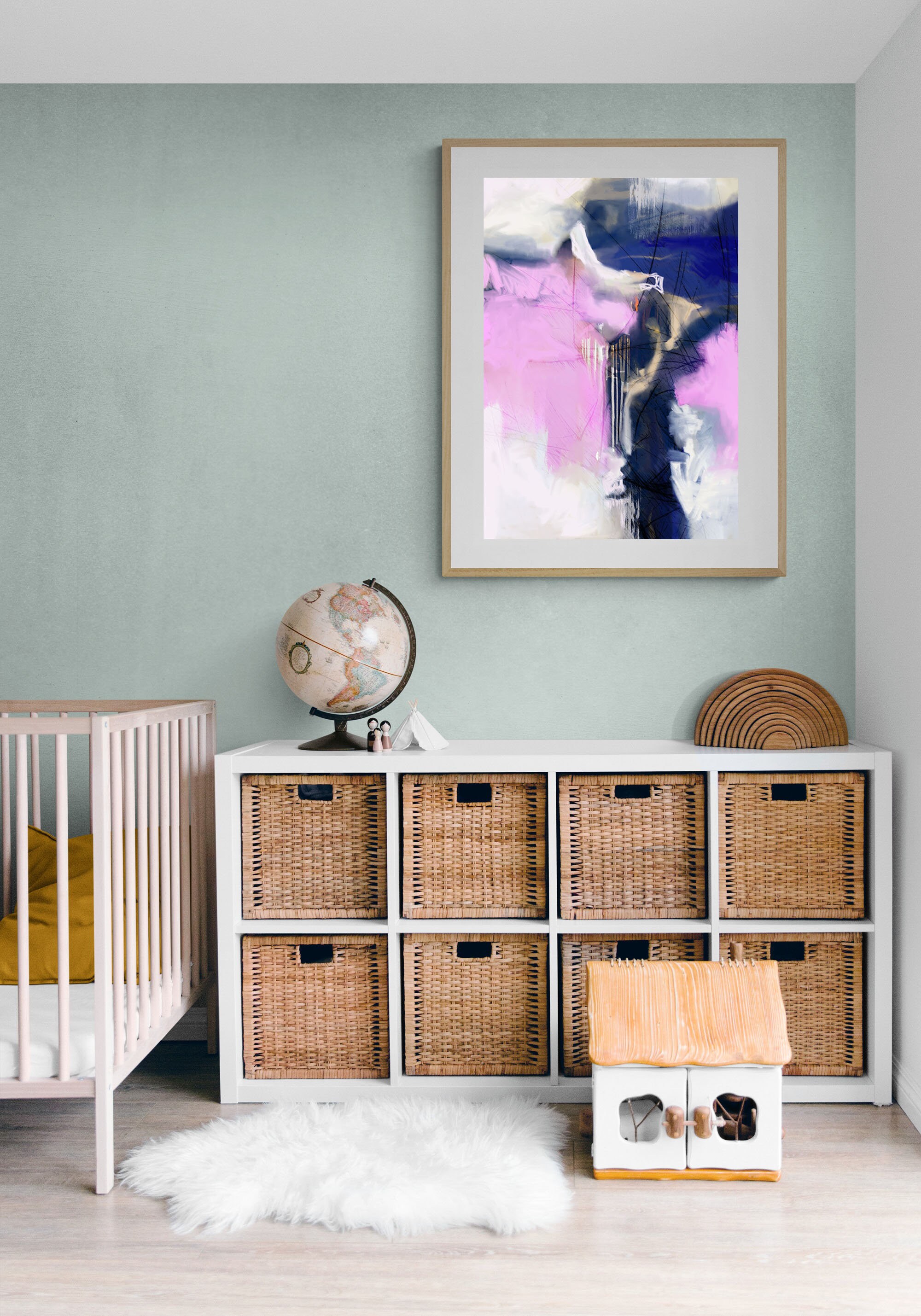 Pink and Blue Abstract Art Print: Modern Wall Decor (16x24) (digital ...