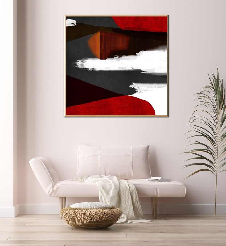 Large Abstract Wall Art Square Abstract Printable Art Red - Etsy