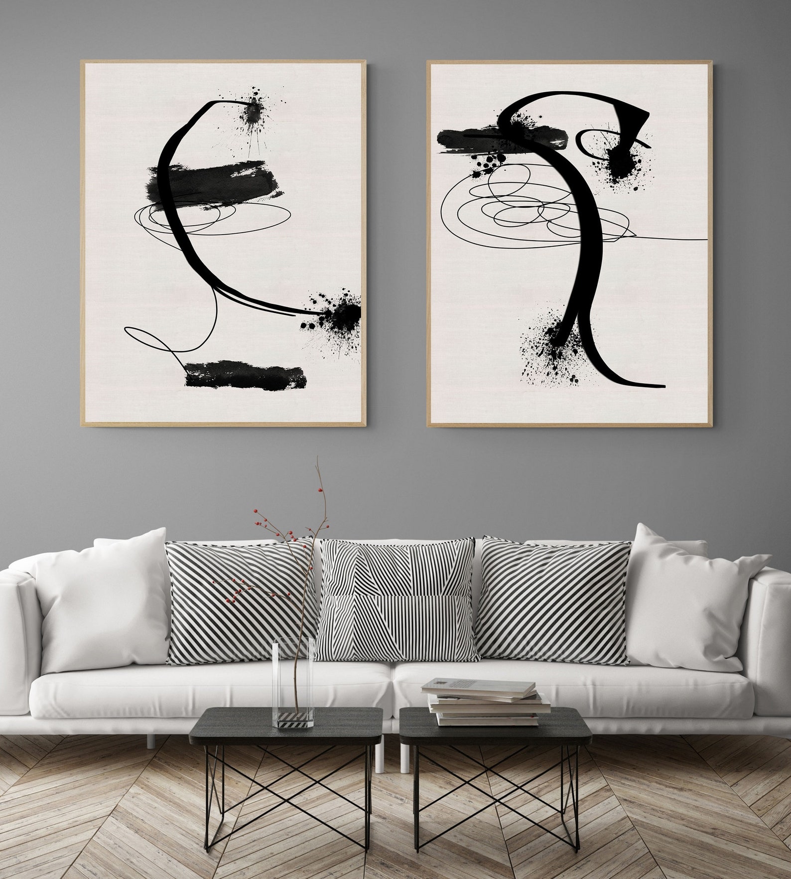 Black Abstract Printable Art Set Minimal Art Set of 3 Prints - Etsy