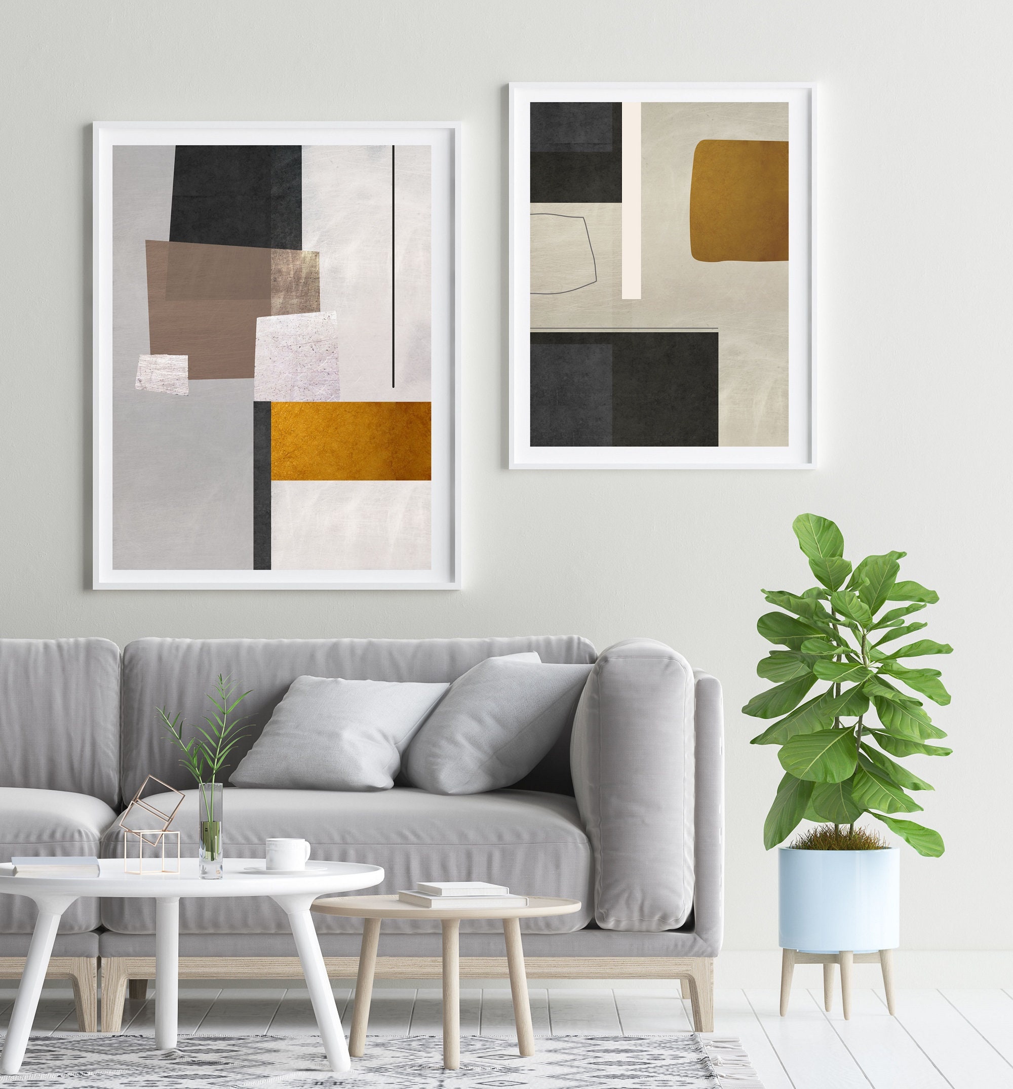 Abstract Geometric Minimalist Wall Art Set of 2 Prints | Etsy