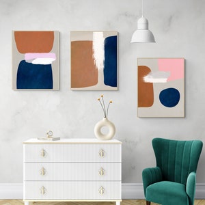 Blue Brown Minimalist Abstract Printable Art Set of 3 Prints, Printable ...