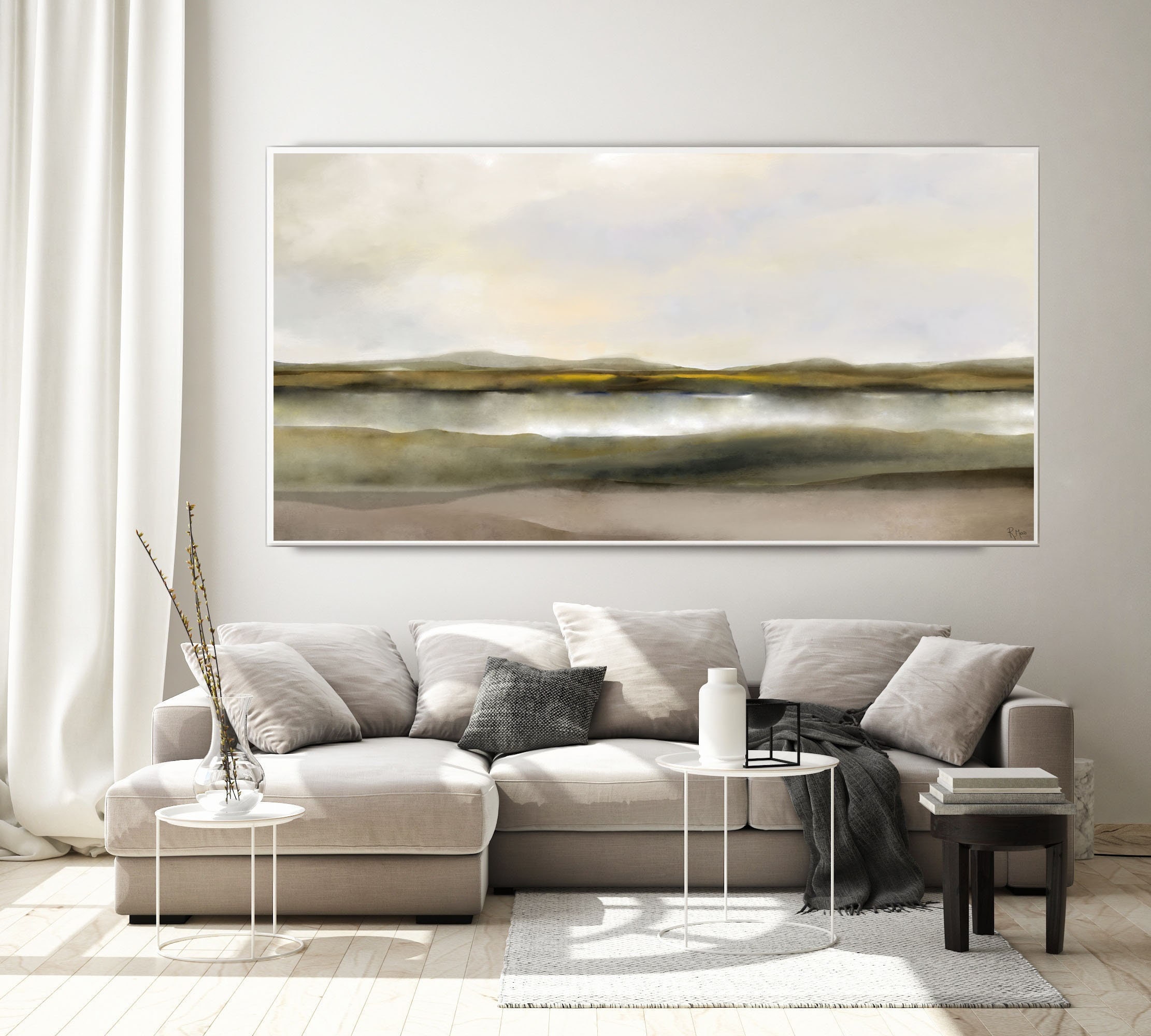 Large Landscape Painting Olive Green Nature Wall Art - Etsy