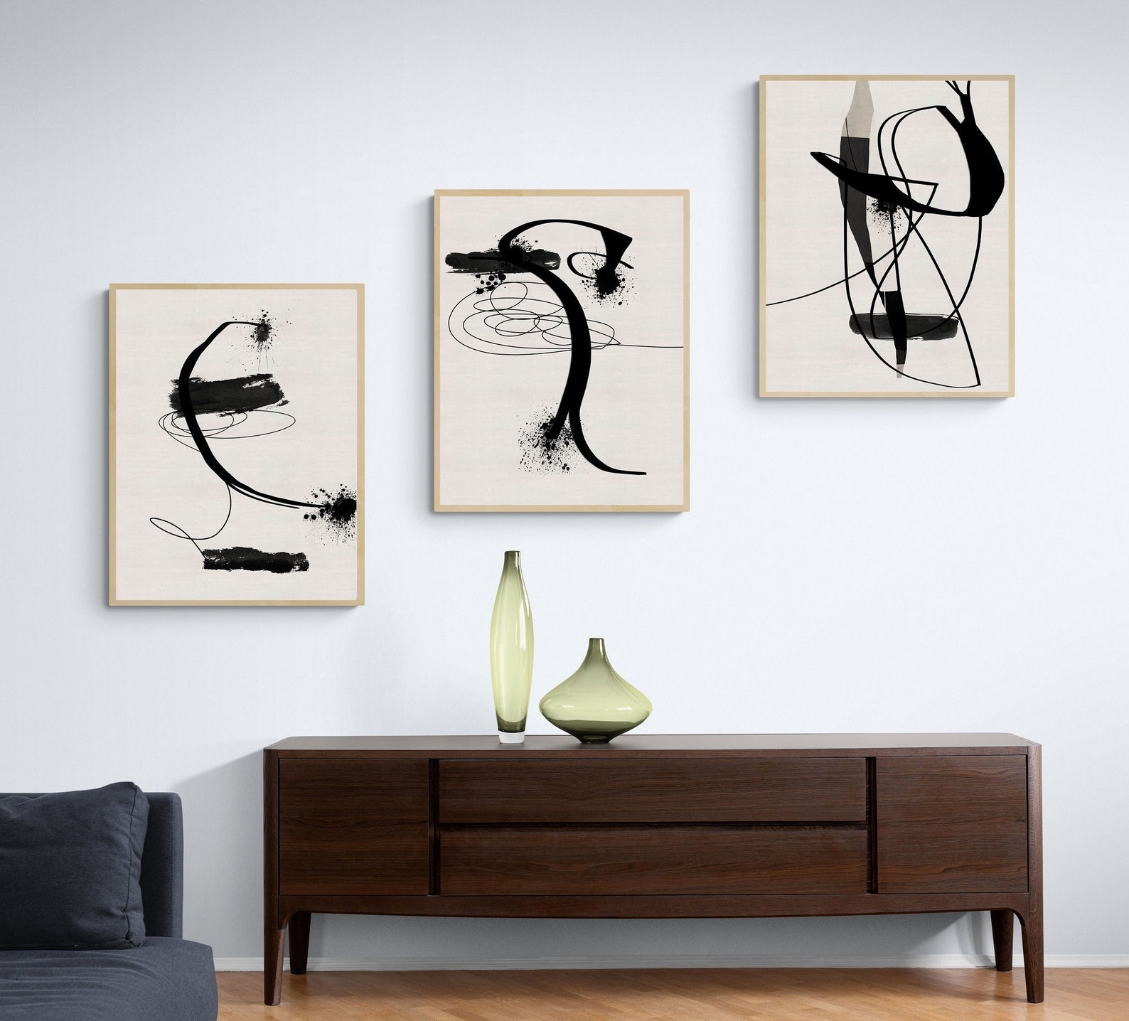 Black Abstract Printable Art Set Minimal Art Set of 3 Prints - Etsy