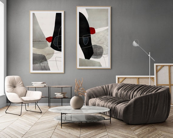 Large Vertical Abstract Minimalist Print Set of 2 Prints | Etsy
