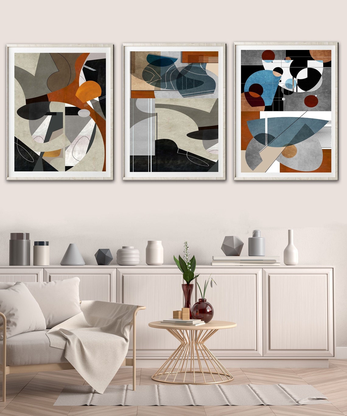 Minimalist Abstract Geometric Art Set Set of 3 Prints Modern - Etsy