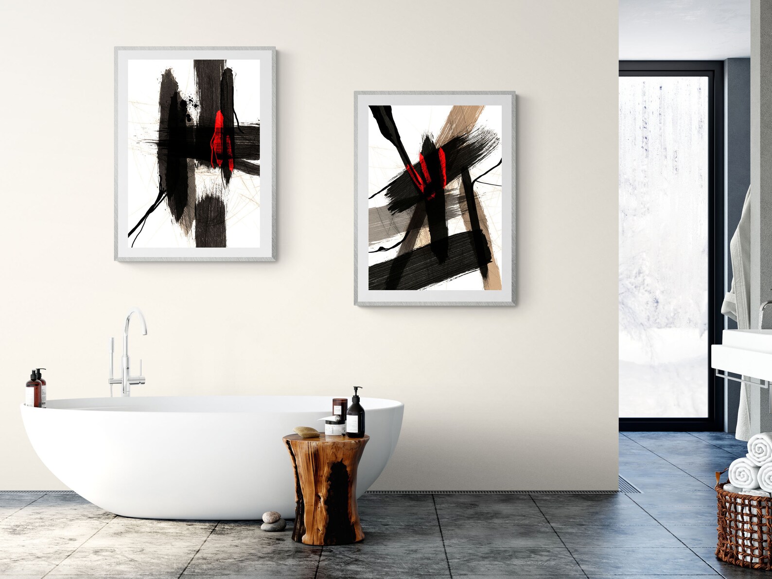 Red Black Abstract Print Set, Set of 2 Abstract Prints, Printable ...