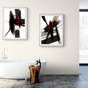 Red Black Abstract Print Set, Set of 2 Abstract Prints, Printable ...