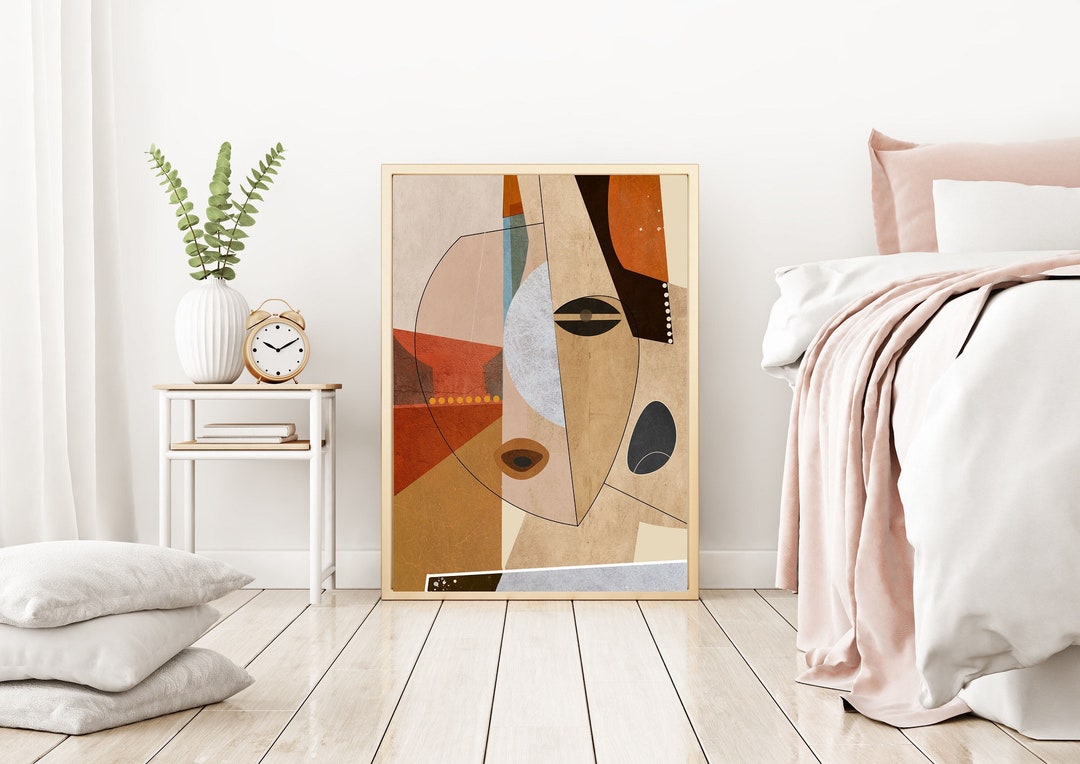 Modern Abstract Wall Art, Ethnic Geometric Shapes, Orange Brown Modern ...