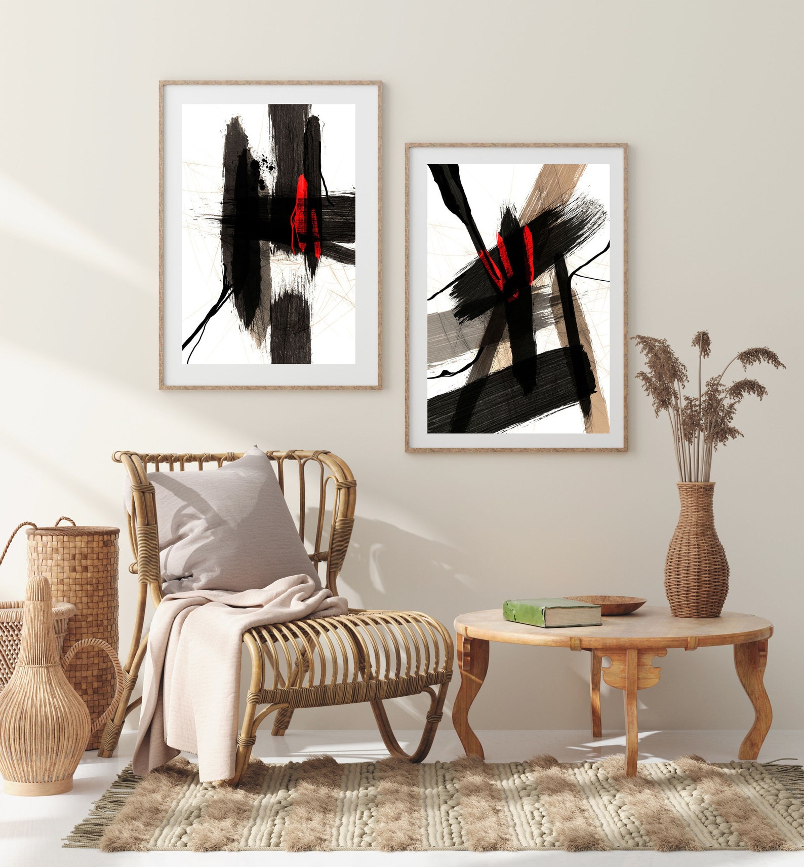 Red Black Abstract Print Set, Set of 2 Abstract Prints, Printable ...