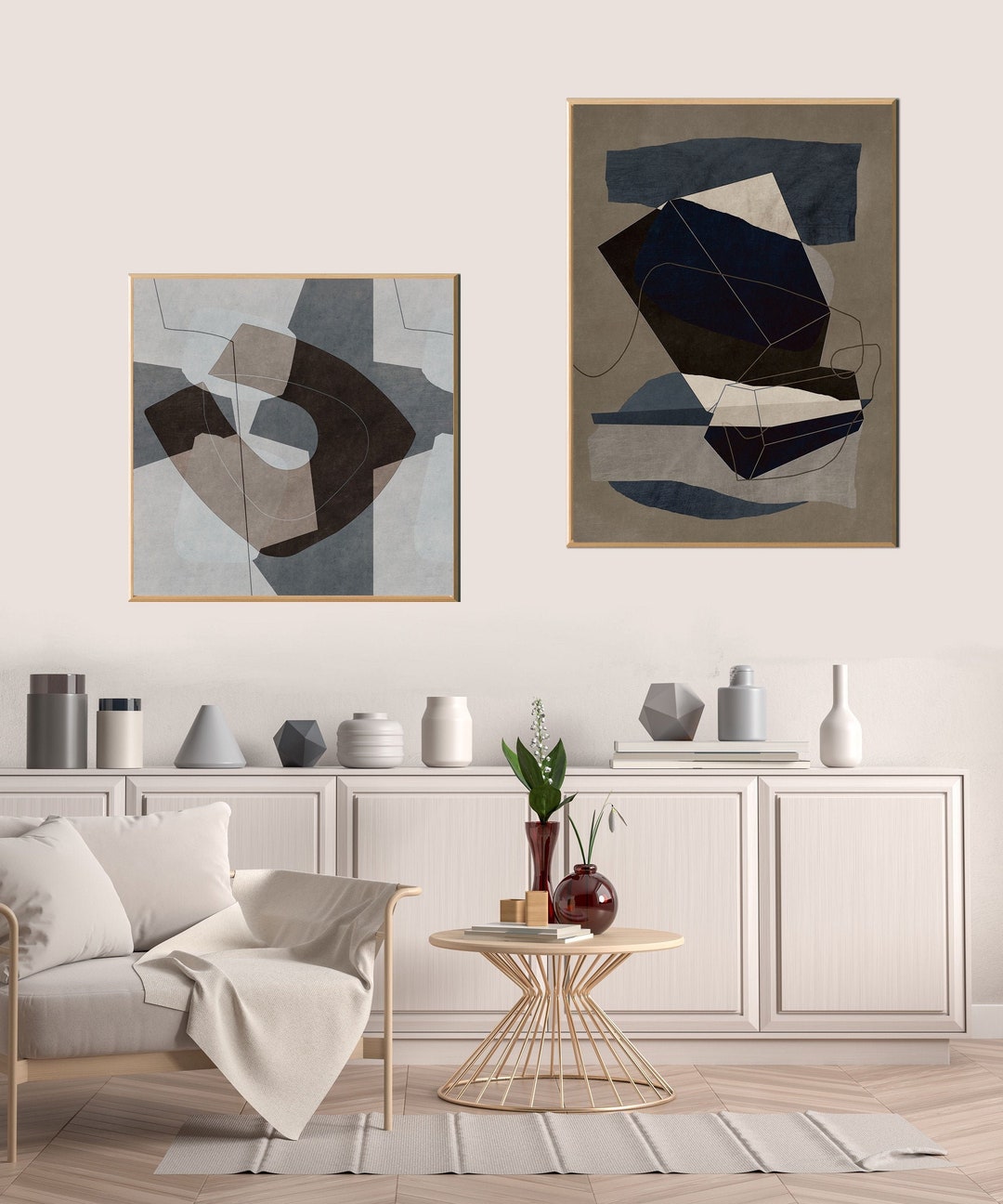 Abstract Minimalist Print Set With Sculptural Forms, Printable Abstract ...
