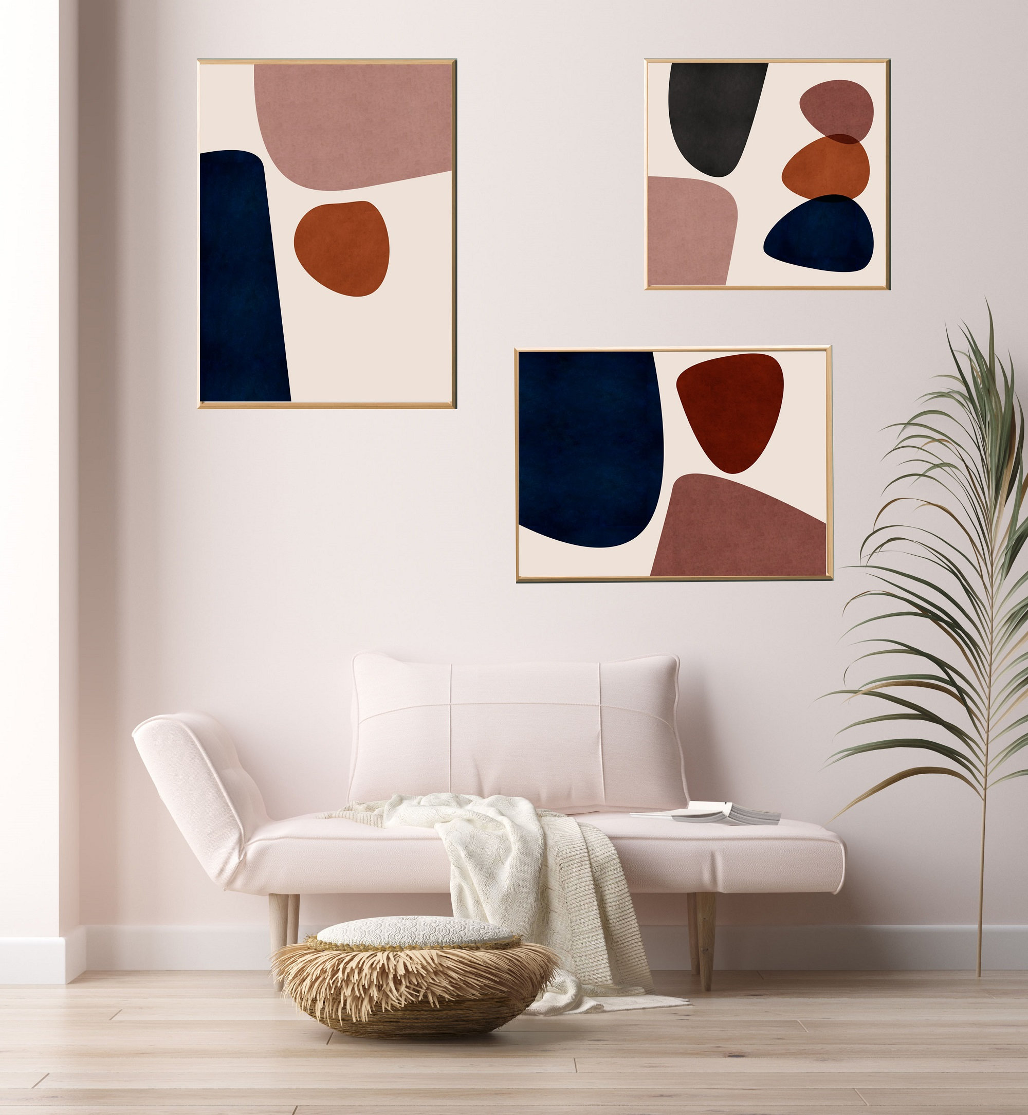 Minimalist Abstract Set of 3 Prints Burnt Orange Blue Blush | Etsy