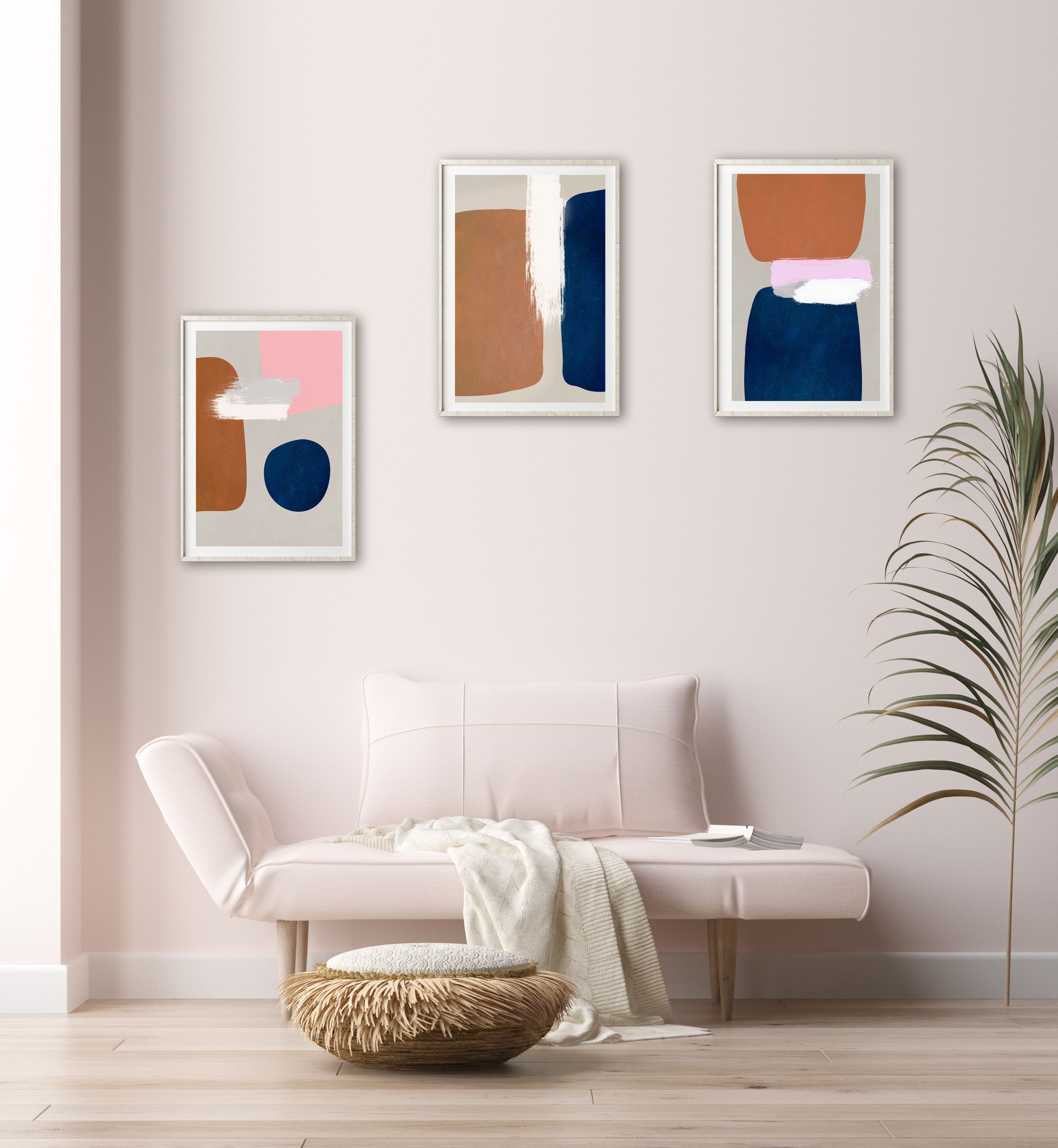 Blue Brown Minimalist Abstract Printable Art Set of 3 Prints, Printable ...