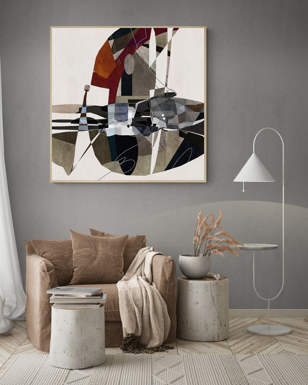 Large Abstract Geometric Print, Square Printable Wall Art, Modern ...