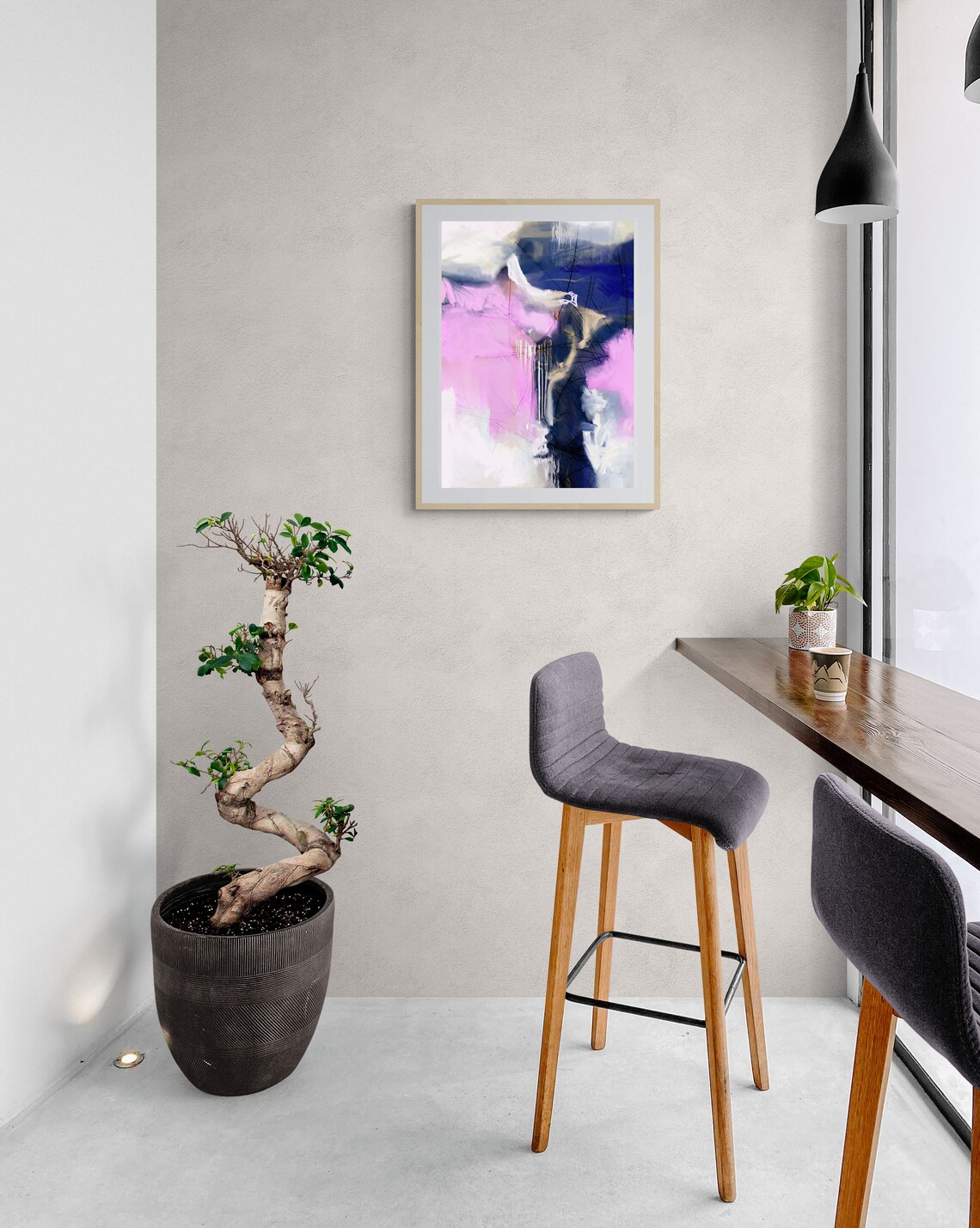 Pink and Blue Abstract Art Print: Modern Wall Decor (16x24) (digital ...